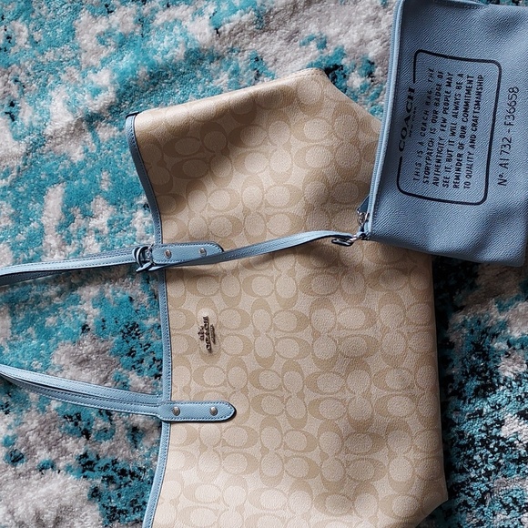 Coach | Bags | Coach Tan And Light Blue Tote Bag Set | Poshmark